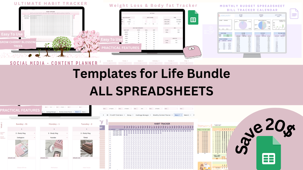 Templates for Life Bundle | 𝗔𝗟𝗟 𝗦𝗣𝗥𝗘𝗔𝗗𝗦𝗛𝗘𝗘𝗧𝗦 𝗣𝗥𝗢𝗗𝗨𝗖𝗧𝗦 Save 30$ - Payhip