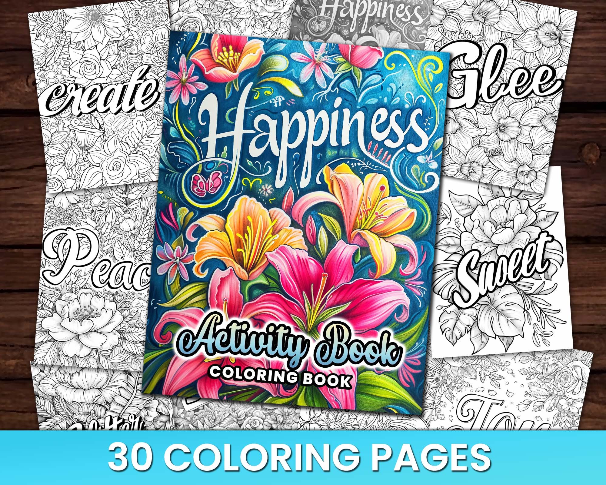 30 Happiness Activity Variety Pack Coloring Pages Book, Adults kids ...