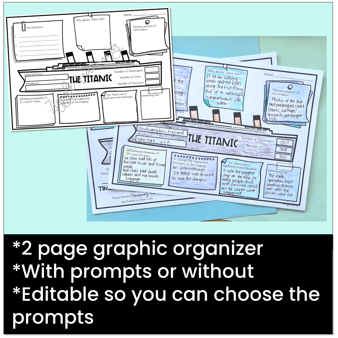 Titanic Graphic Organizer Printable and Digital Google Slides™