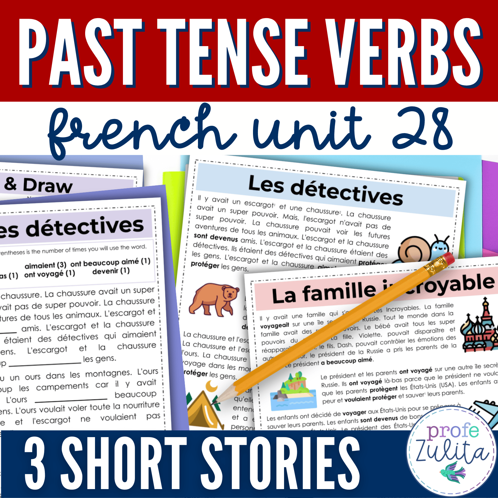 French Unit 28 - passé composé & past tense in French Reading ...