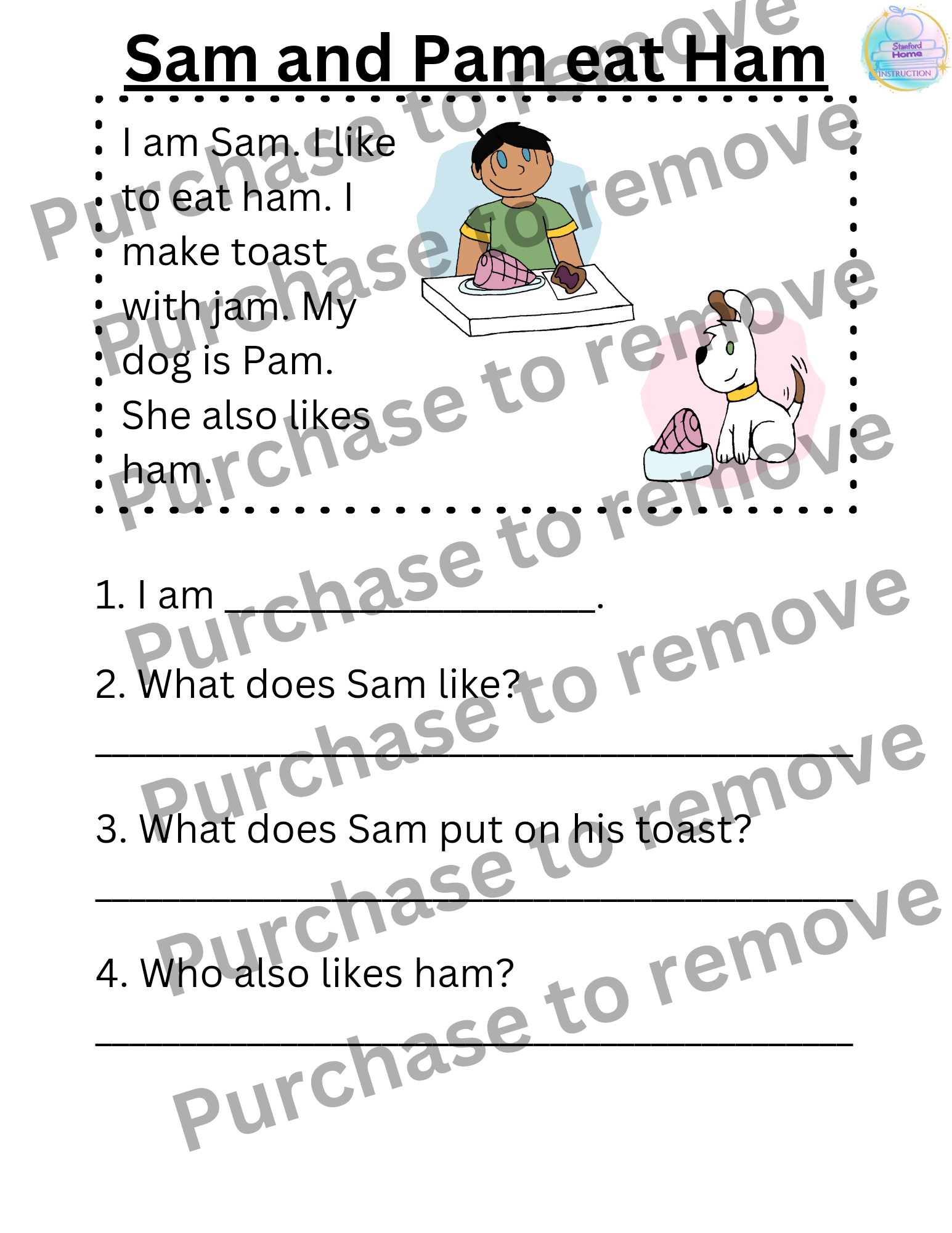 Reading Comprehension Story (Sam and Pam Eat Ham) - Payhip