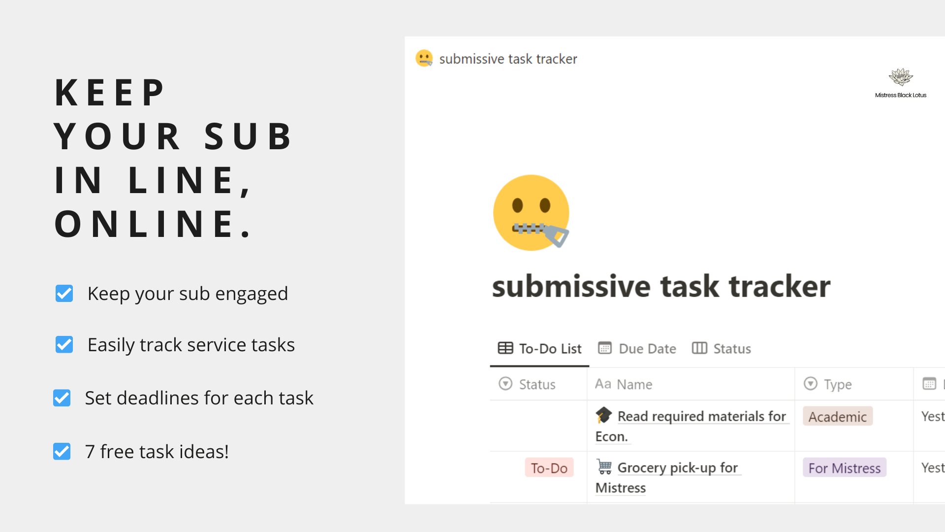 submissive Task Tracker - Payhip