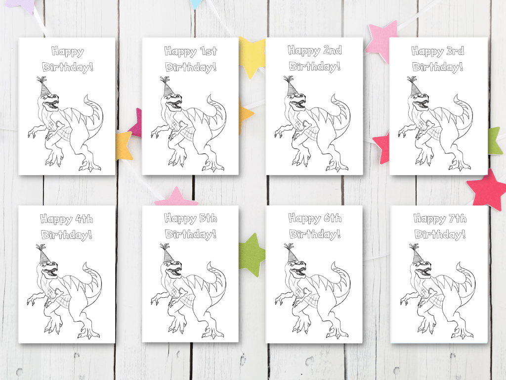 Dinosaur Coloring Birthday Card T Rex Birthday Card Colouring (teacher