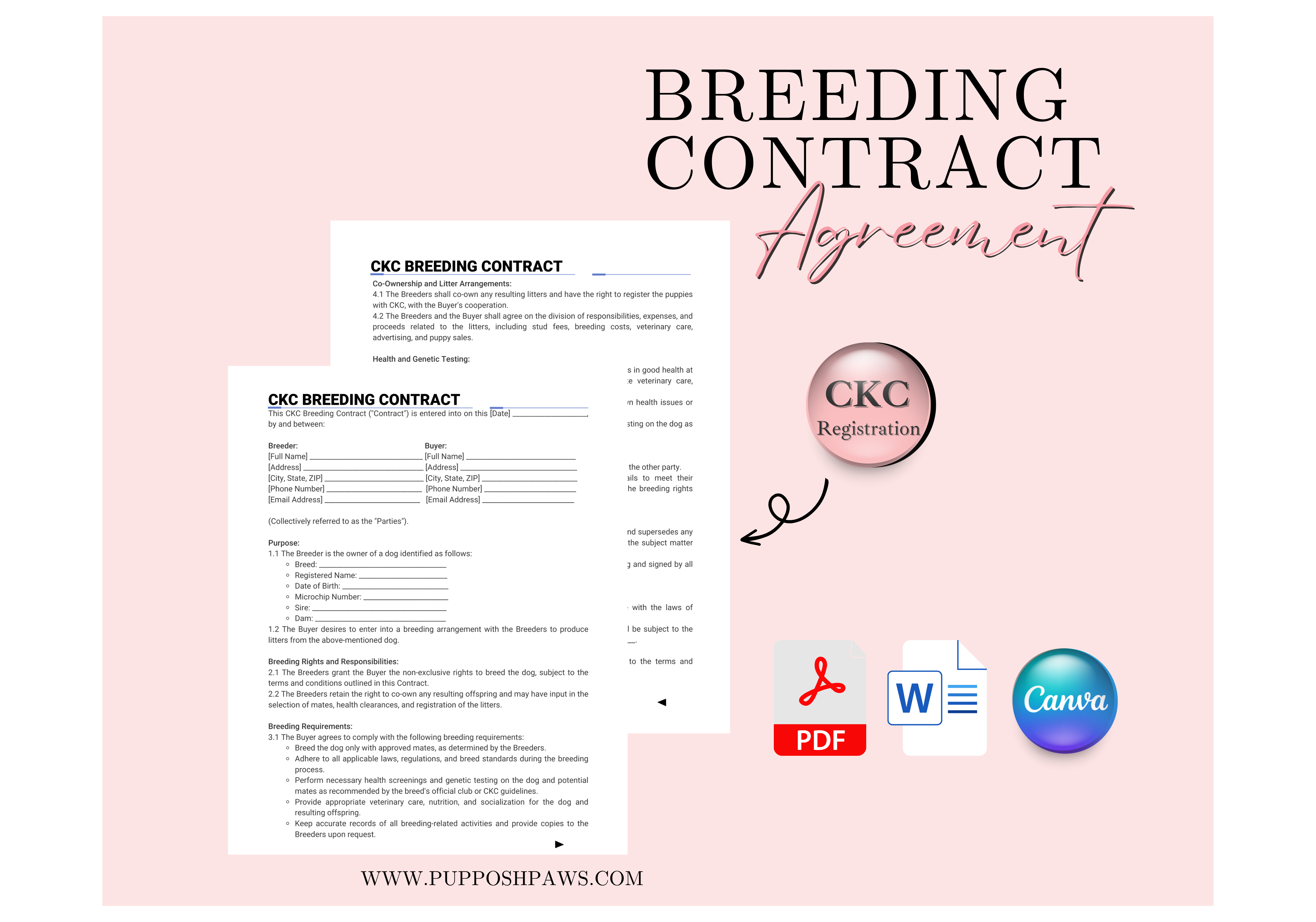 Breeding Contract: CKC Puppy Breeding Template for Breeders and Co-Breeders - Payhip
