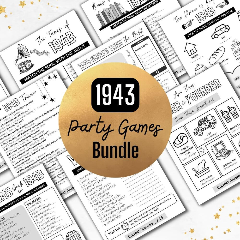1943 BIRTHDAY PARTY GAMES Bundle With Guest Book & Time Capsule ...