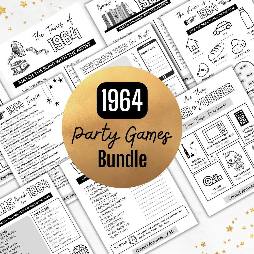 1964 BIRTHDAY PARTY GAMES Bundle With Guest Book & Time Capsule ...