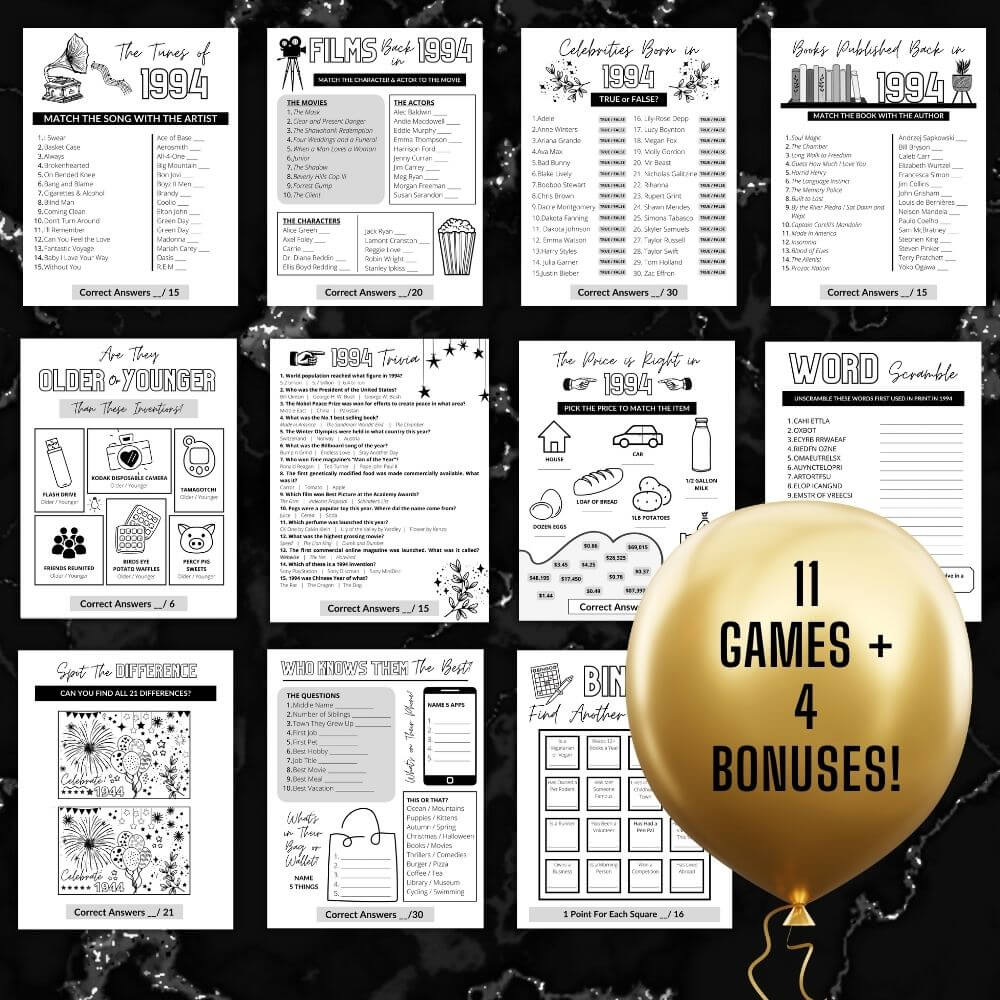 1994 BIRTHDAY PARTY GAMES Bundle With Guest Book & Time Capsule ...