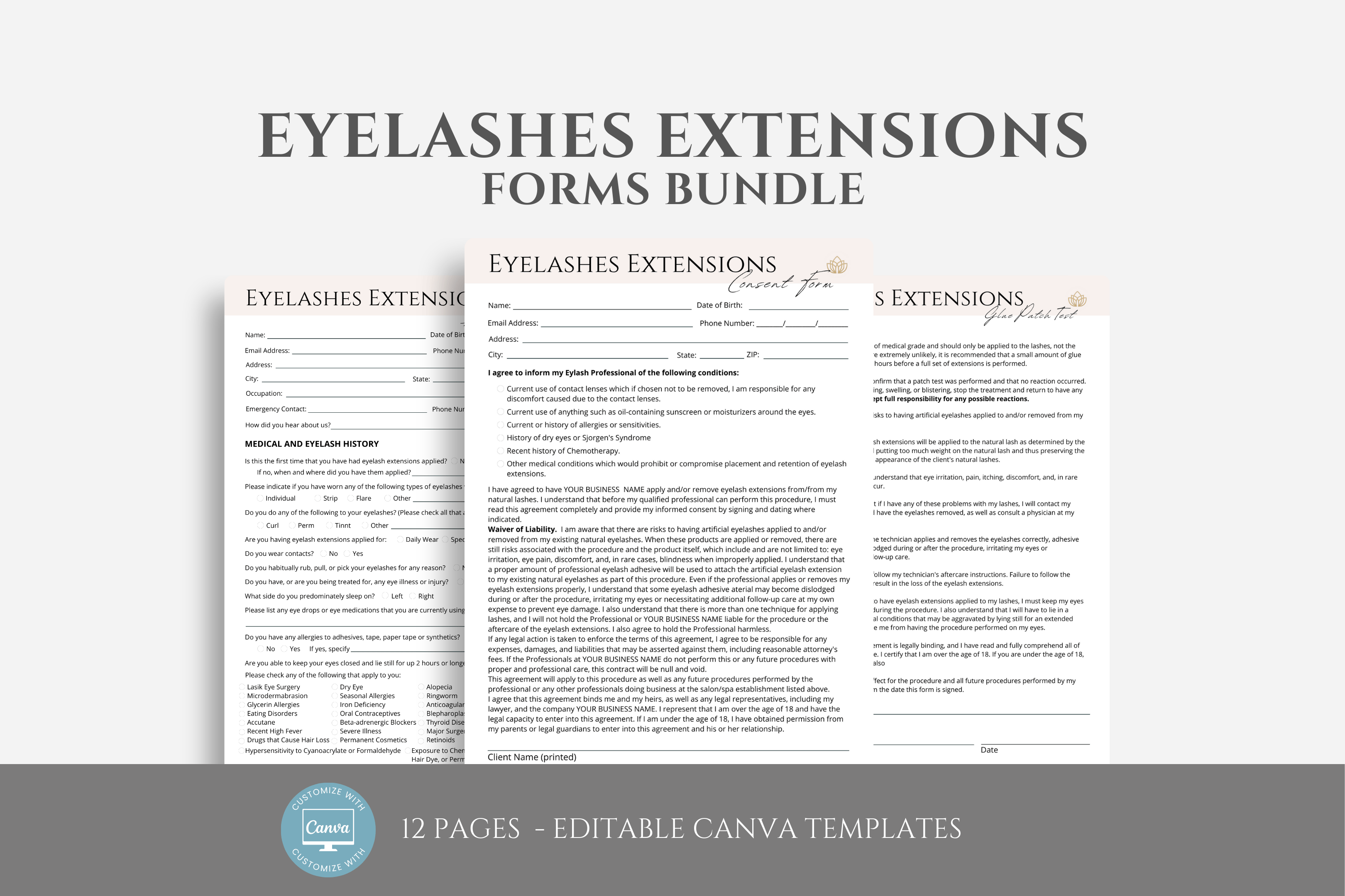 Editable Eyelash Extension Forms, Lash Technician Professional ...