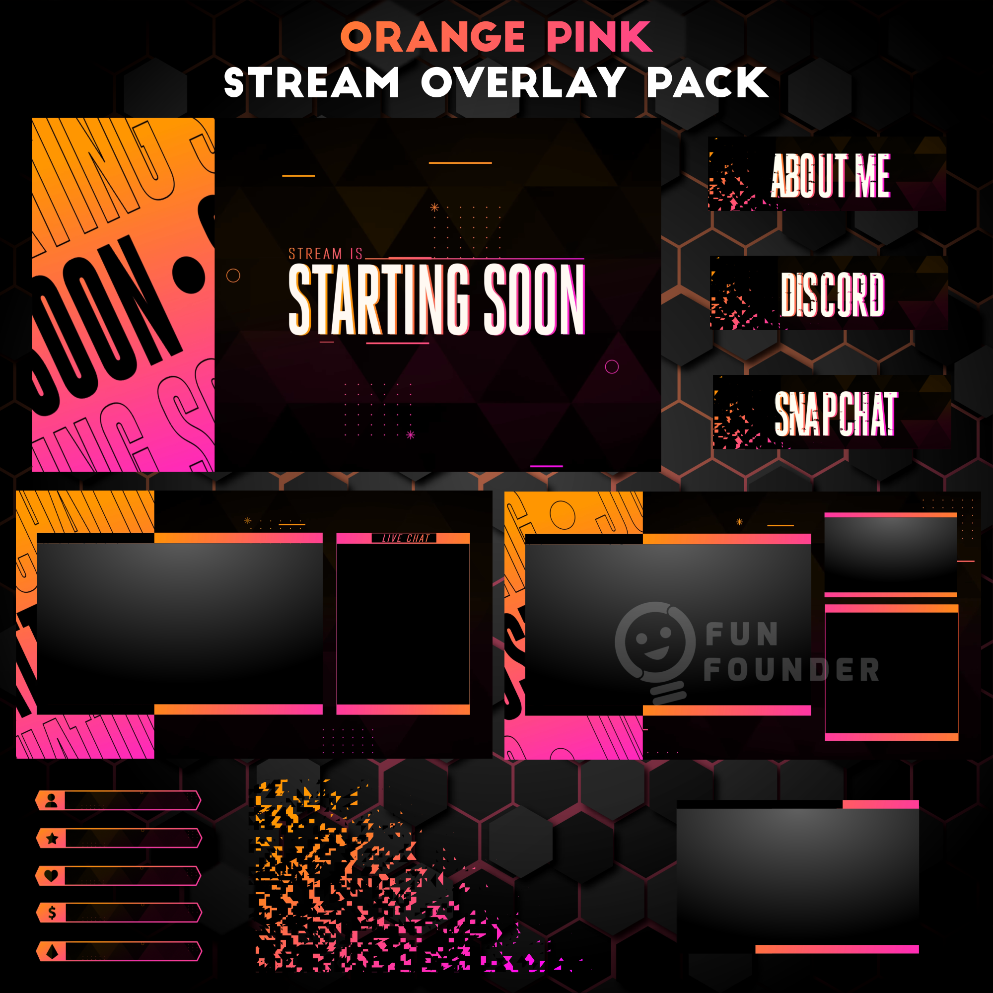 Twitch Overlay Package | Orange Pink Animated Stream Overlay Pack ...