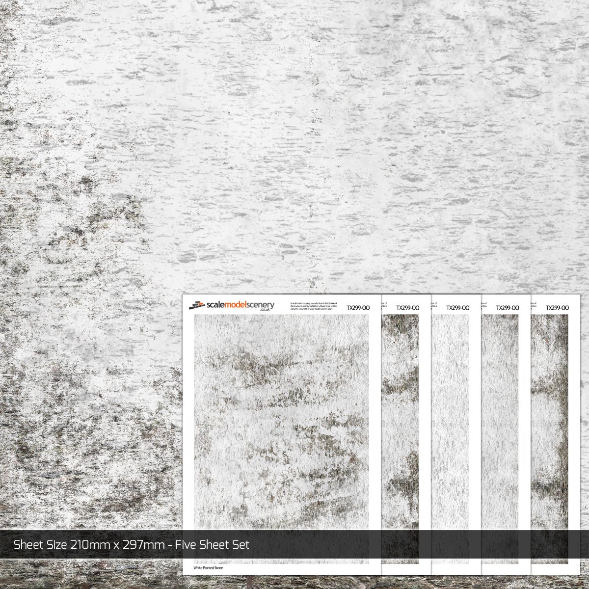 TX299-OO Whitewashed Stone (5 sheet set) for OO Gauge / 1:76