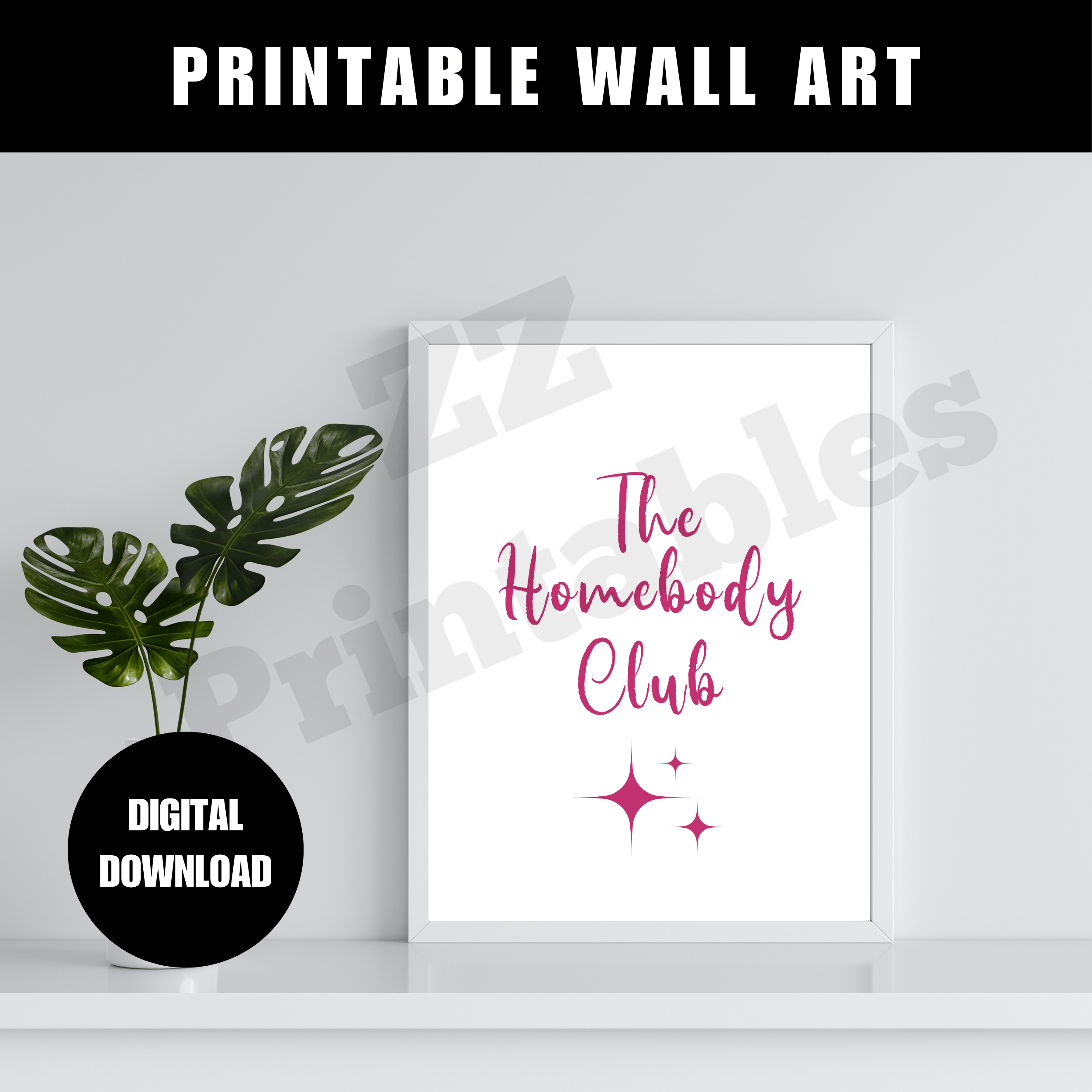 The Homebody Club Print Poster White Dark Pink Magenta Trendy Script ...