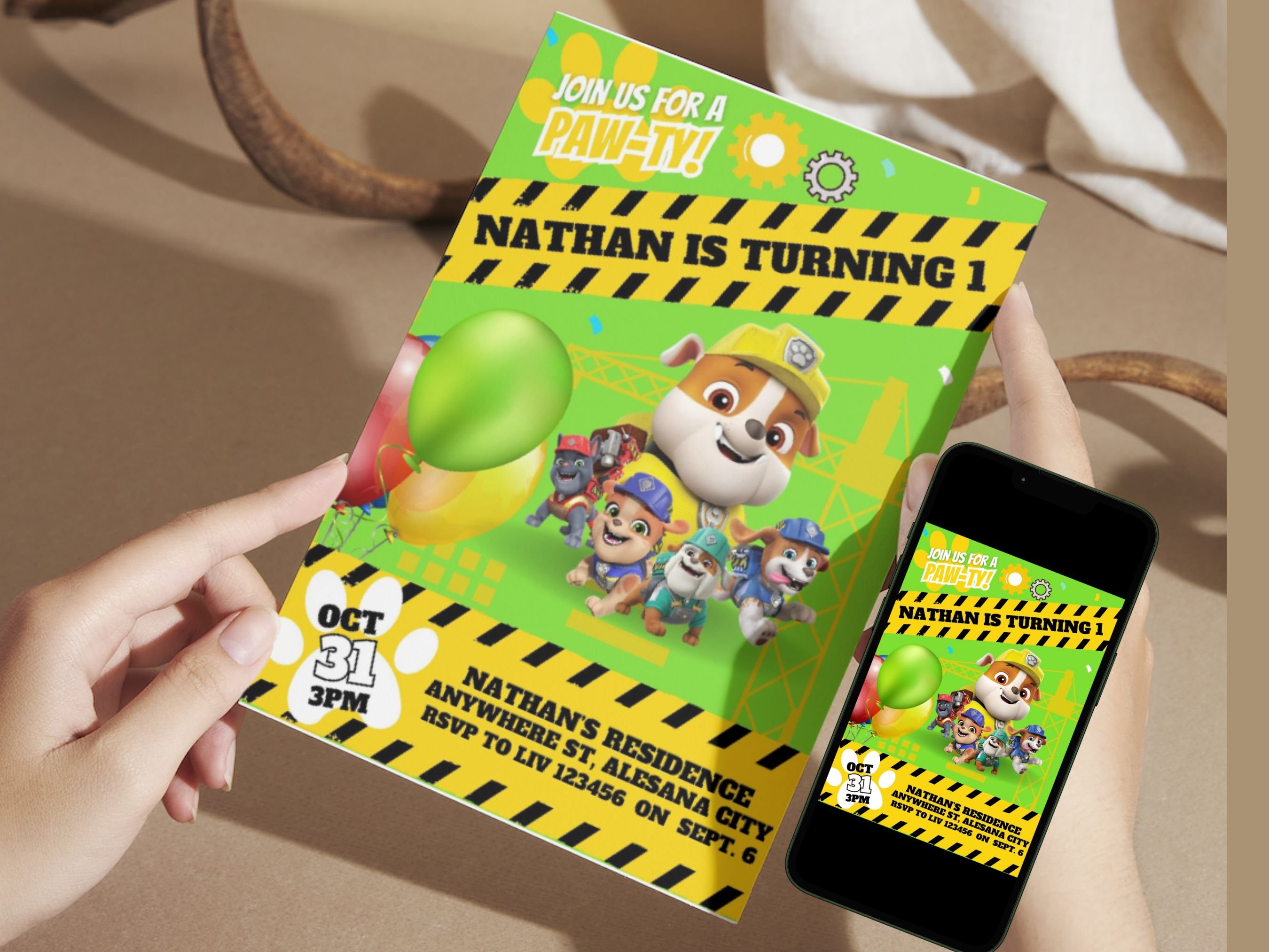 Rubble and Crew Invitation, Paw Patrol Invitation Green - Payhip