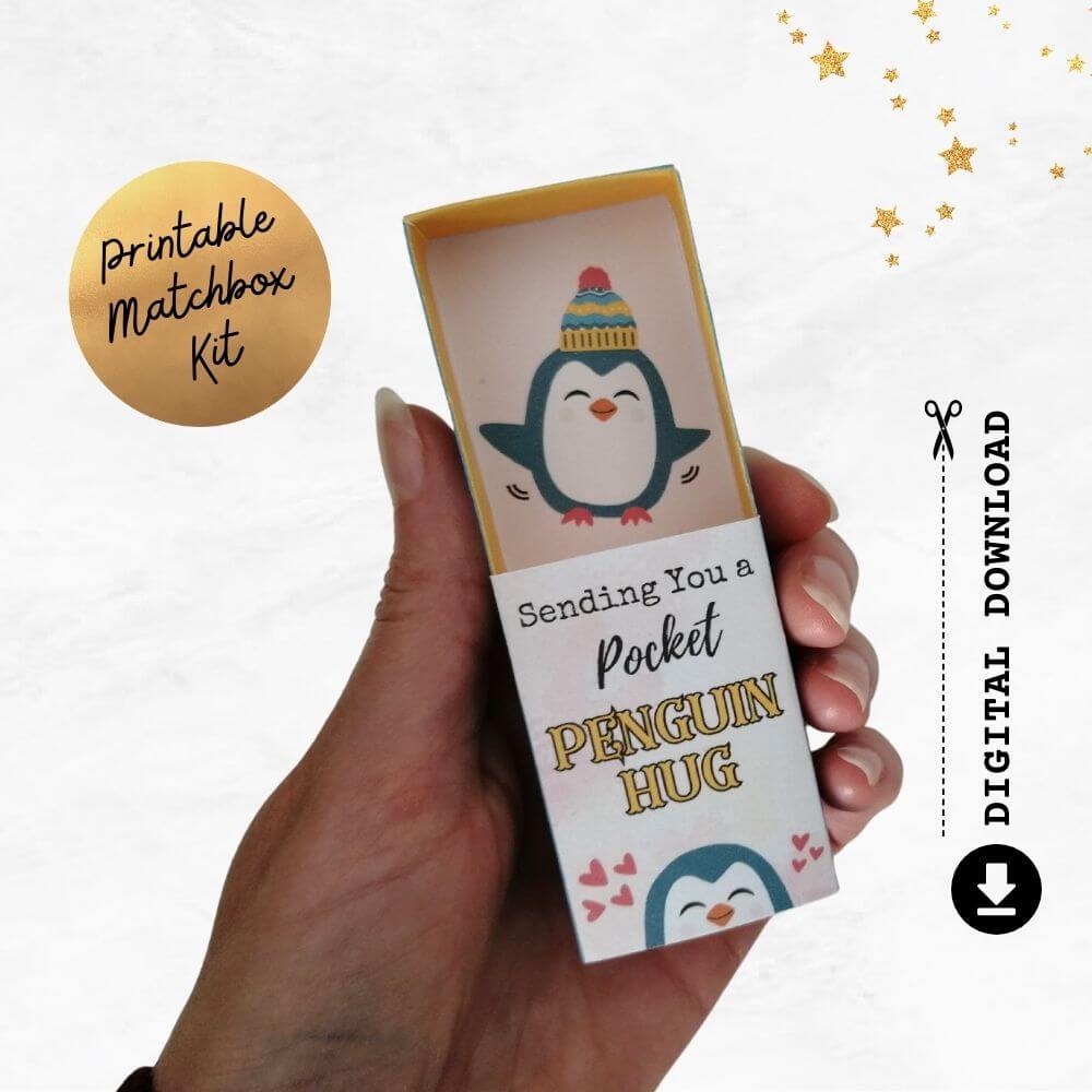 PENGUIN HUG - Pocket Hug - Mini Matchbox Craft Kit - Digital Download