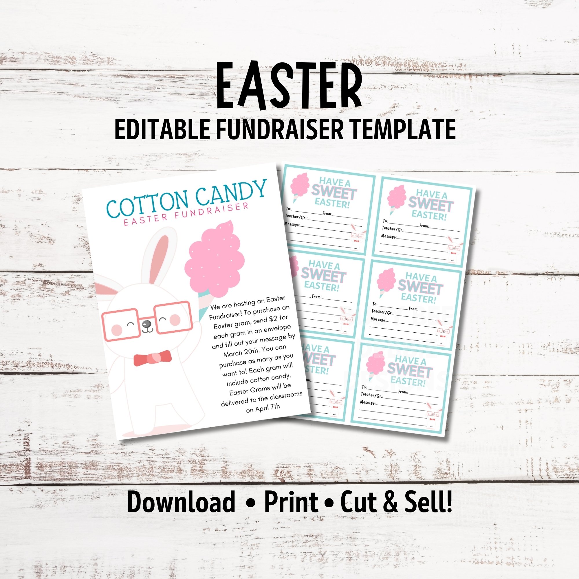 Editable Cotton Candy Fundraiser Flyer Template | Easter Bunny Cotton ...