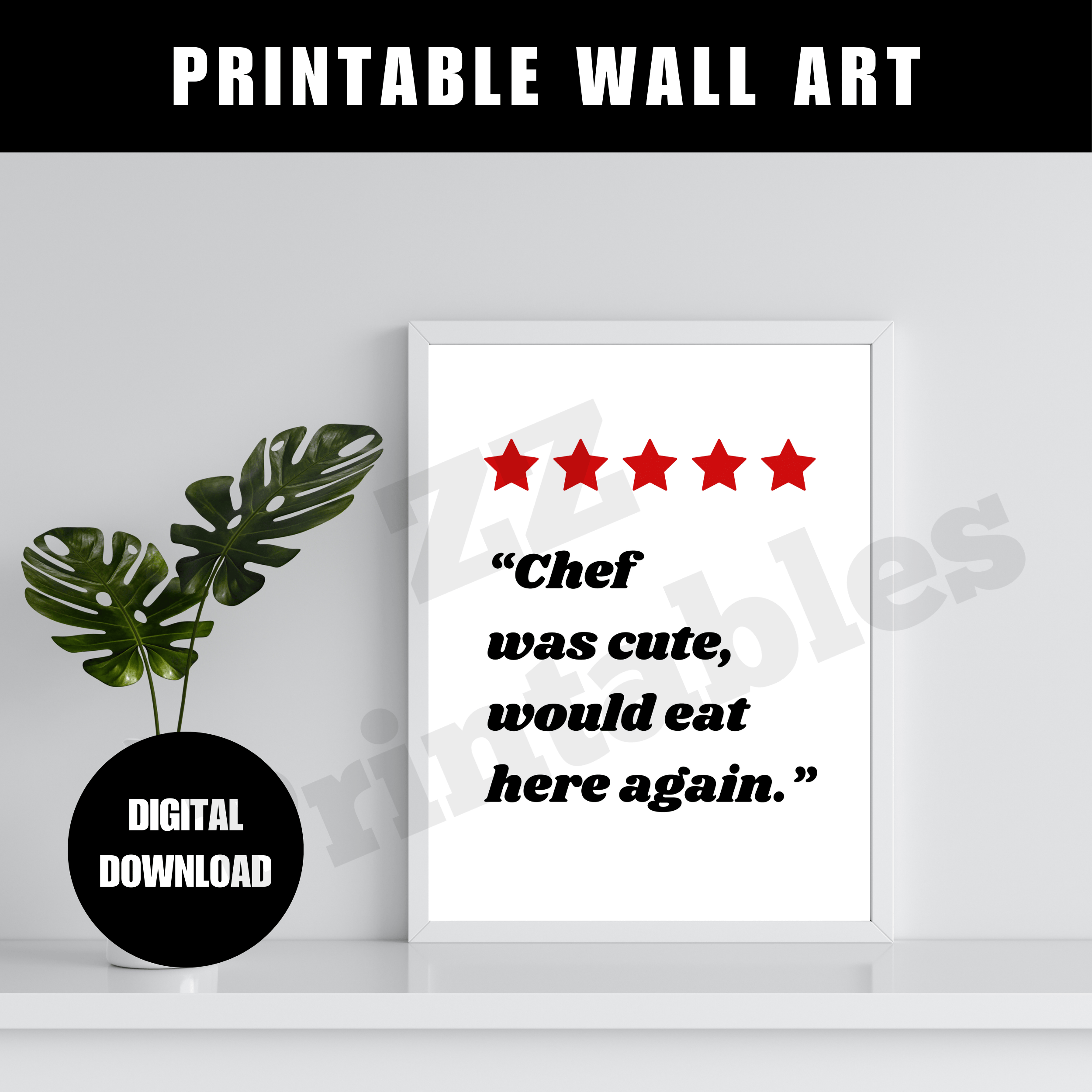 Chef Was Cute Would Eat Here Again Kitchen Wall Art Print Poster Red ...