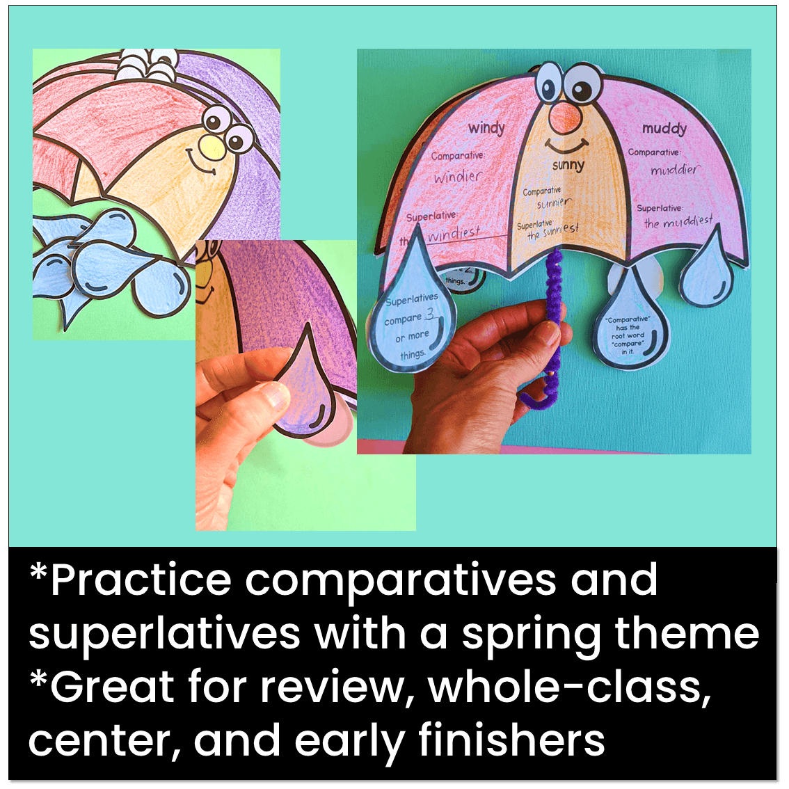 Spring Umbrella Comparatives and Superlatives Craft Grammar Activity