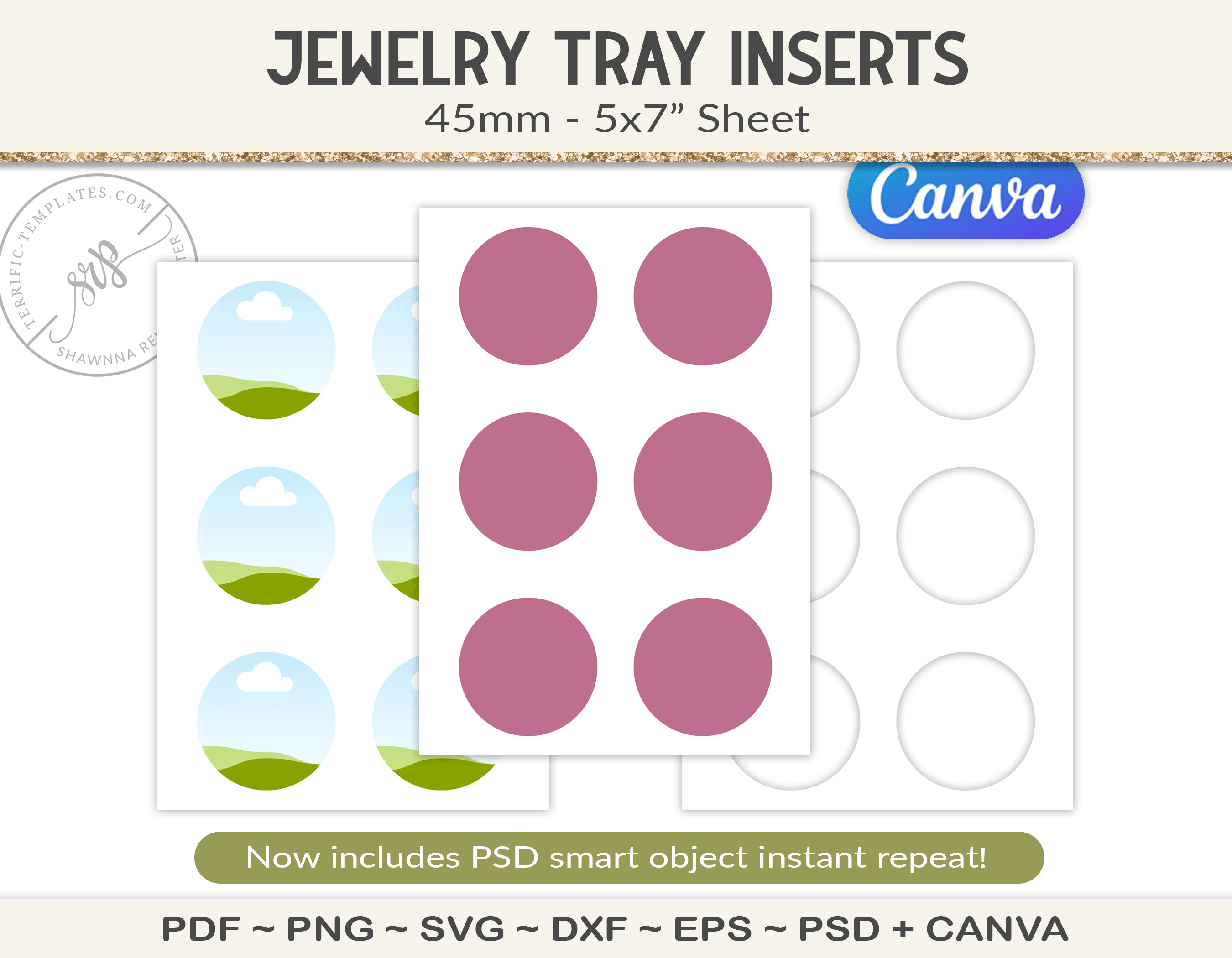45mm circle jewelry tray insert template (J14) - Payhip