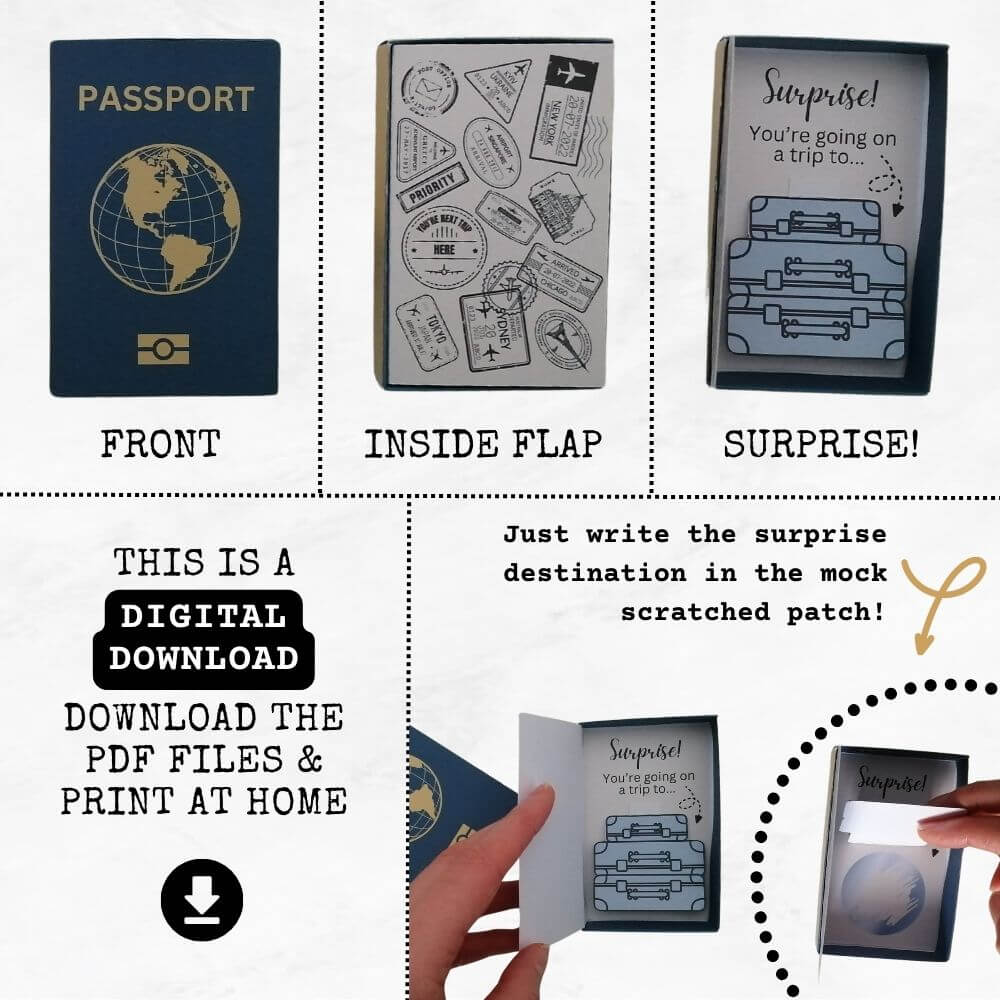 SURPRISE TRIP REVEAL - PASSPORT MATCHBOX CRAFT KIT - Digital Download