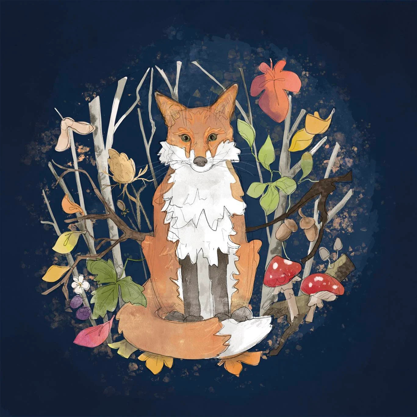 Fox- dark blue - printed panel - Autumn - Payhip
