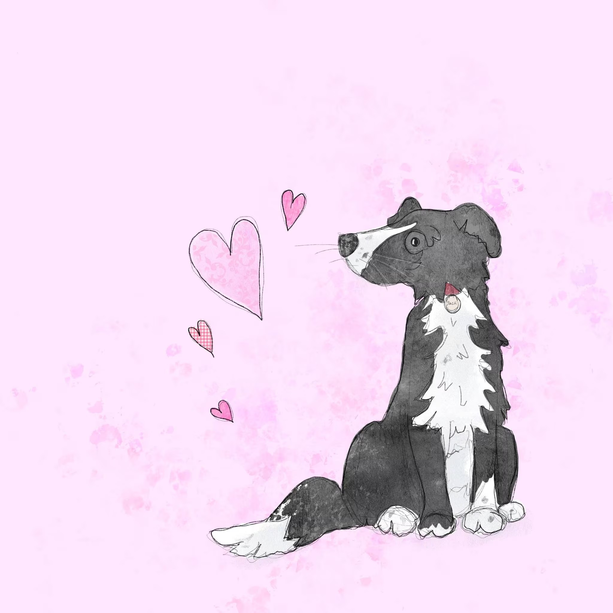Valentines border collie - card and art print- dogs - Valentines day ...