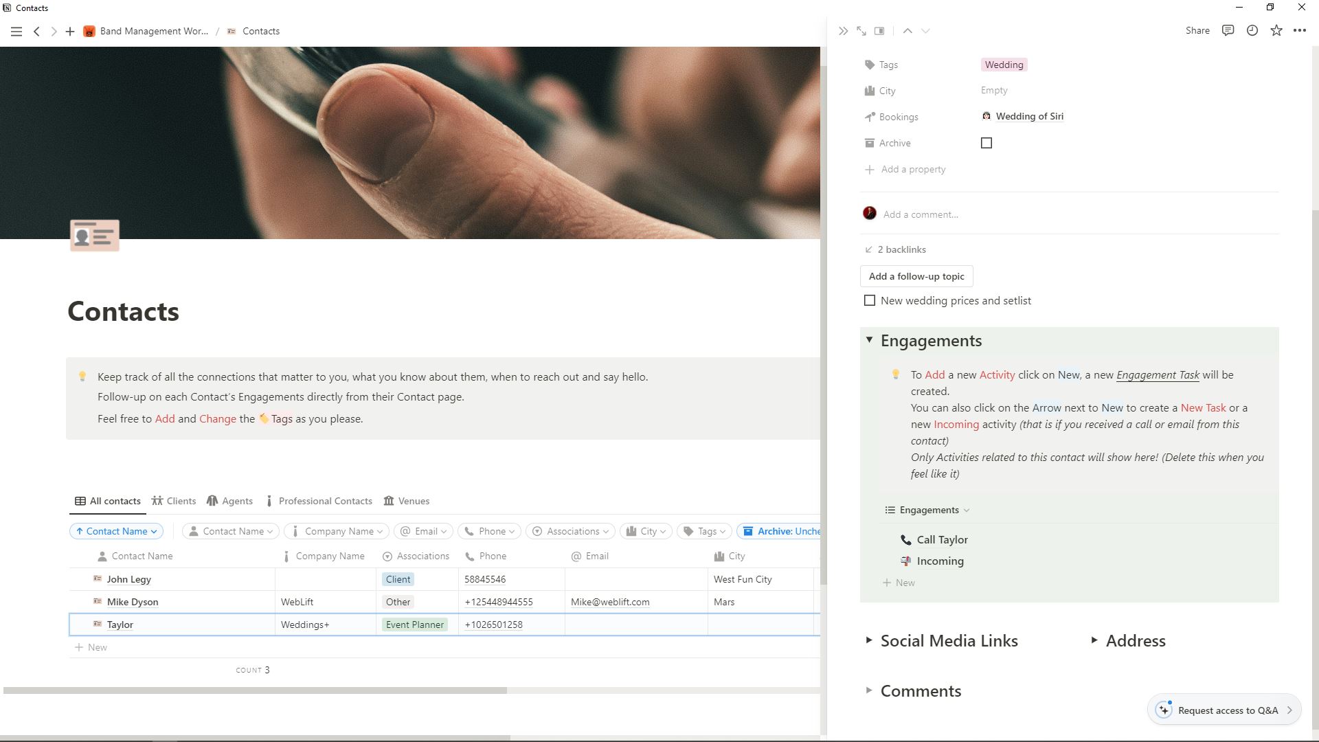 Band Management Workspace - Fully featured organization and CRM tool ...