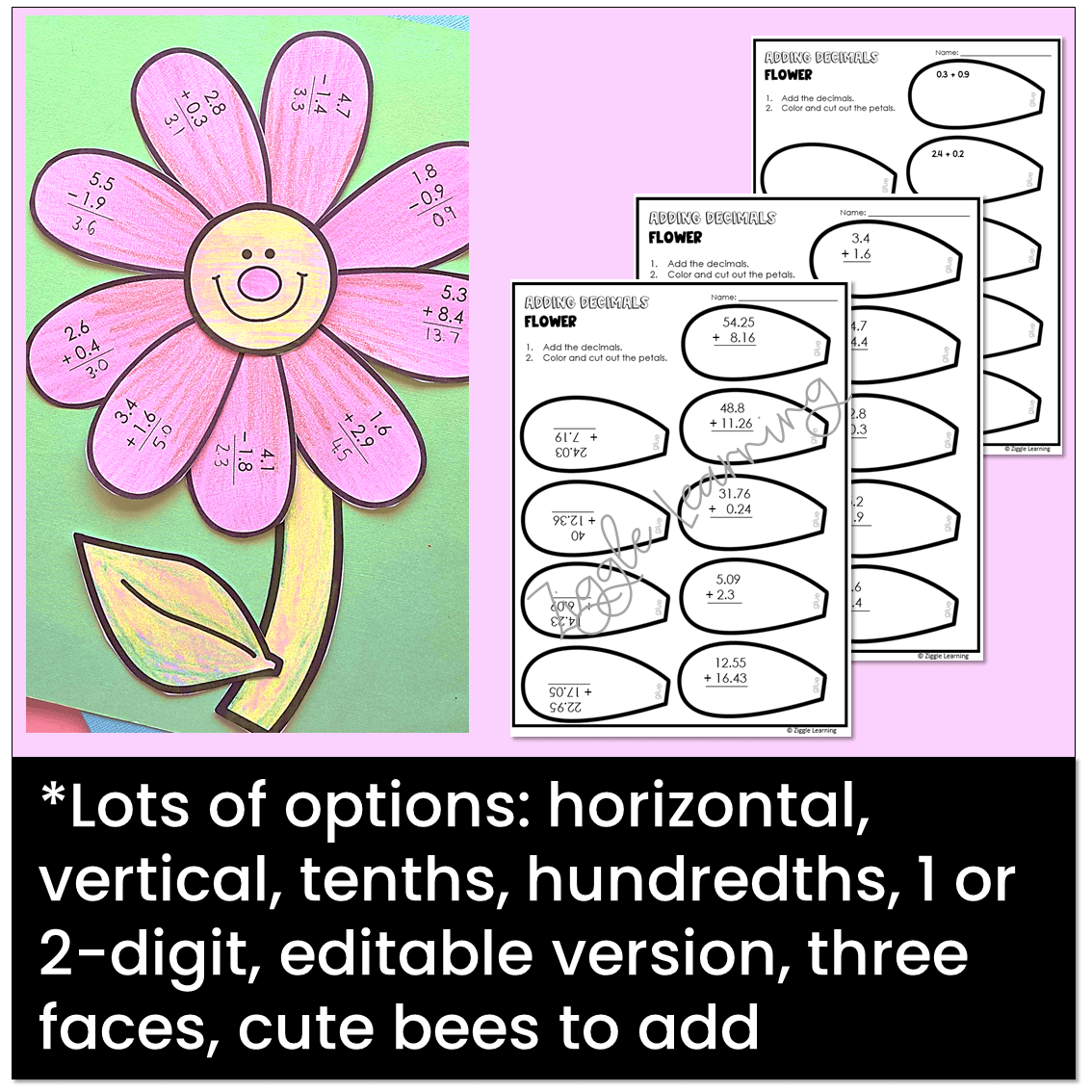 Spring Flower Adding and Subtracting Decimals Craft Math Activity