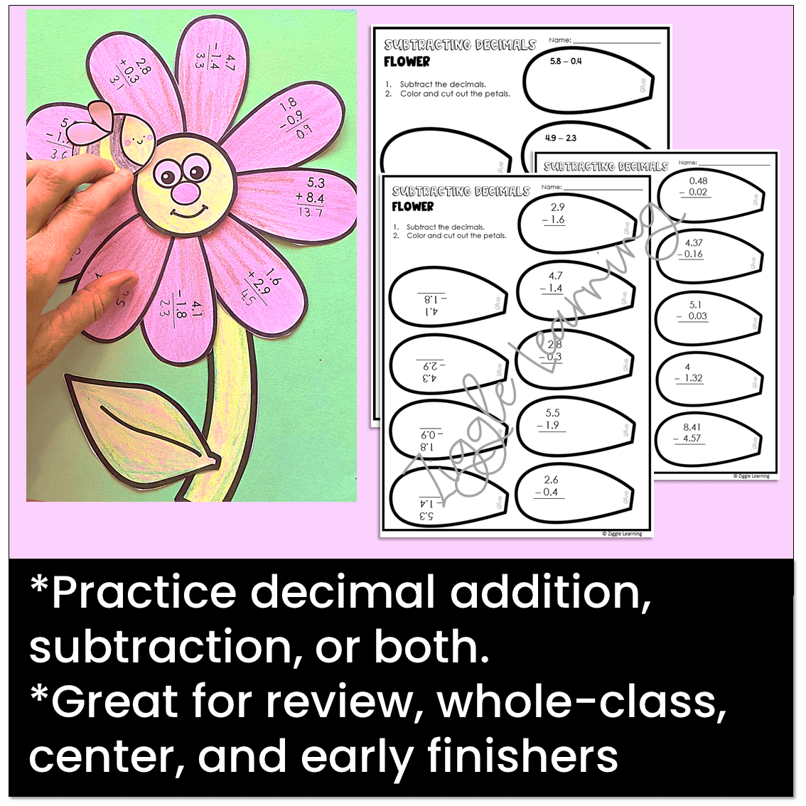 Spring Flower Adding and Subtracting Decimals Craft Math Activity