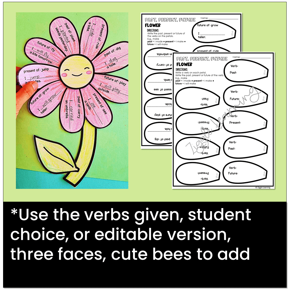 Spring Flower Verb Tenses Past, Present, Future Craft Grammar Activity