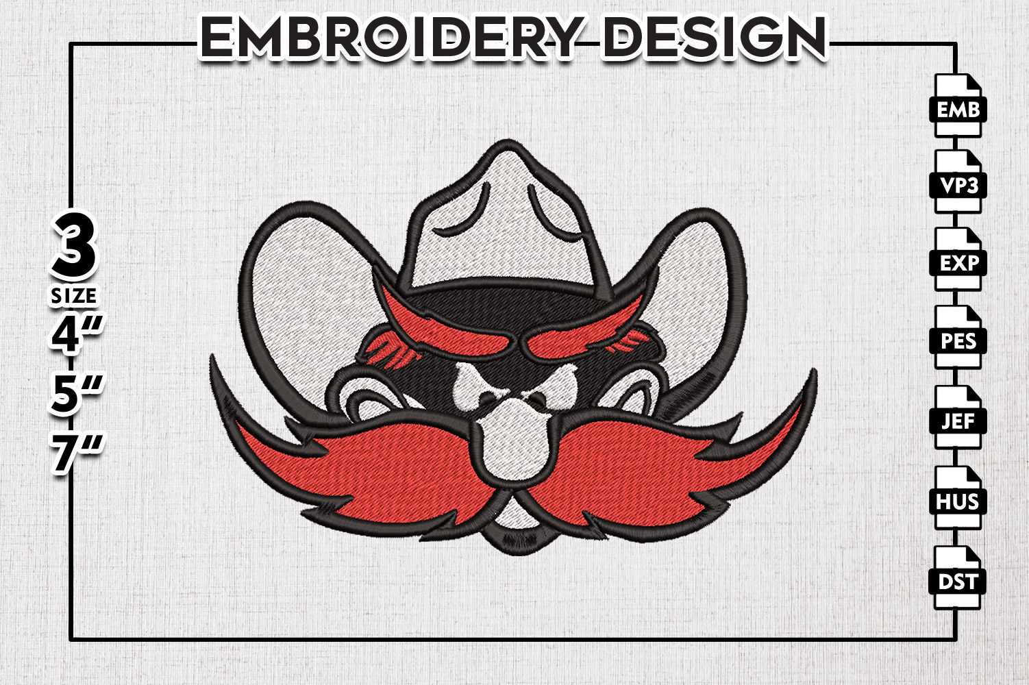 Texas Tech Red Raiders Ncaa Head Mascot Logo Embroidery, NCAA Texas ...