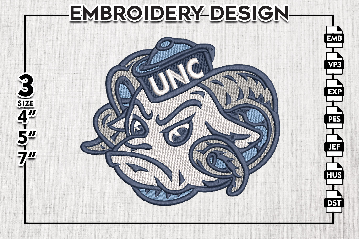 North Carolina Tar Heels Ncaa Head Mascot Logo Embroidery, NCAA North ...
