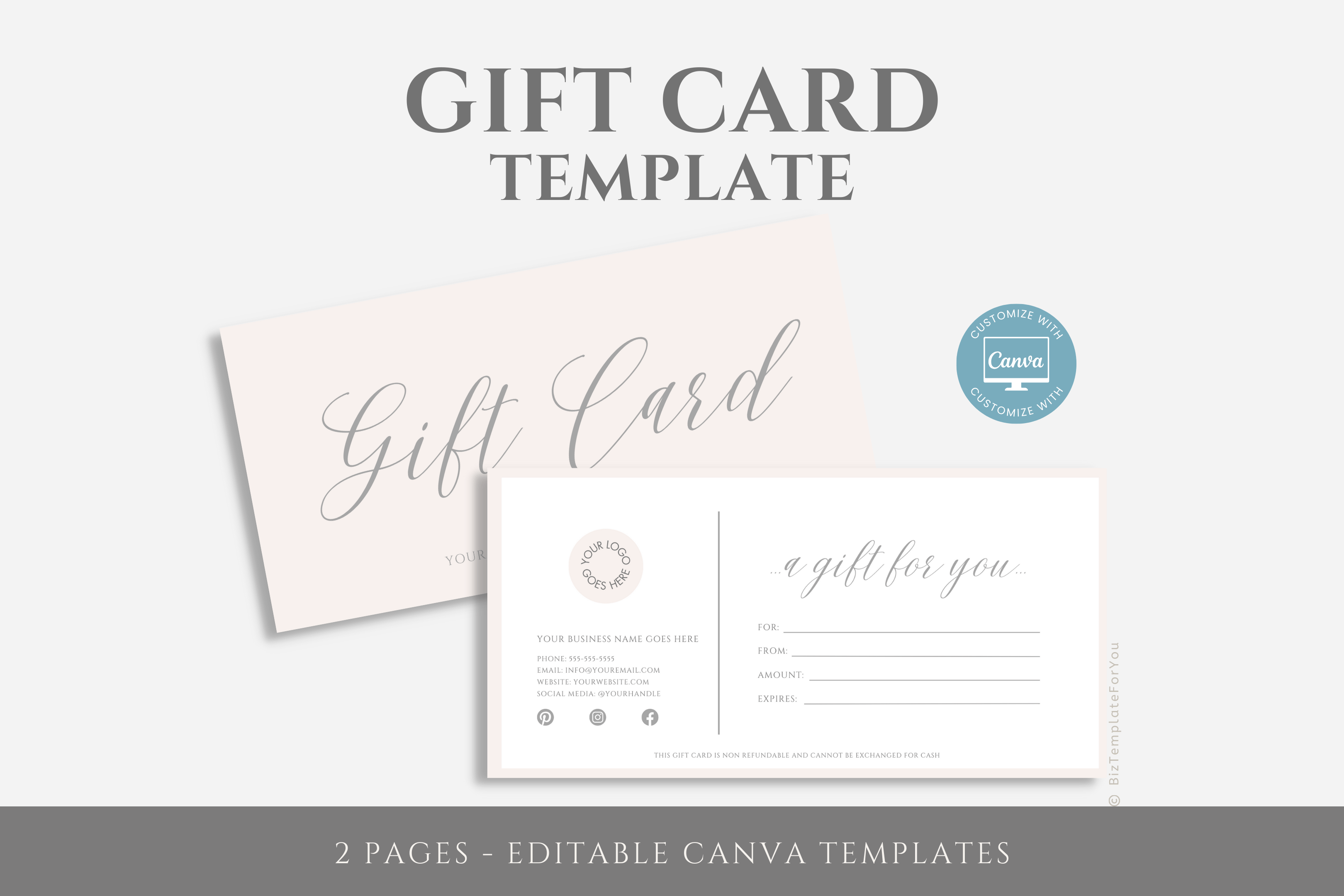 Editable Gift Card Template, Minimalistic Gift Cetificate Template, DIY ...
