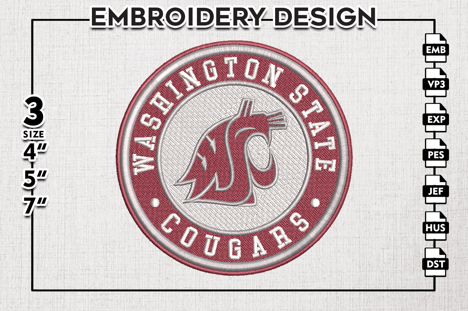 NCAA Washington State Cougars Round Logo Embroidery, NCAA Washington ...