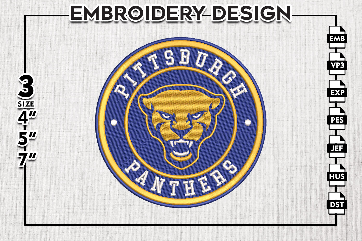 NCAA Pittsburgh Panthers Round Logo Embroidery, NCAA Pittsburgh ...