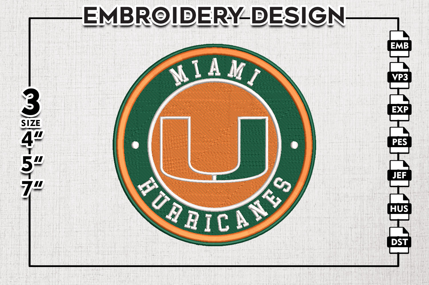 NCAA Miami Hurricanes Round Logo Embroidery, NCAA Miami Hurricanes Team ...