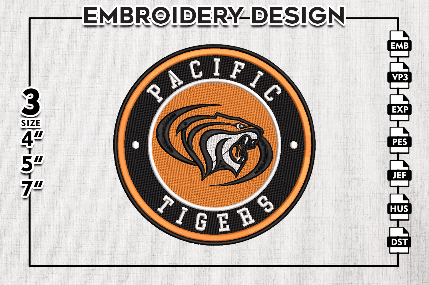 NCAA Pacific Tigers Round Logo Embroidery, NCAA Pacific Tigers Team Logo Embroidery files, NCAA ...