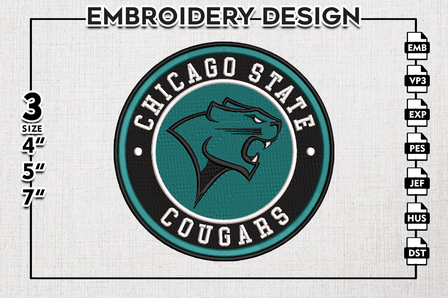 NCAA Chicago State Cougars Round Logo Embroidery, NCAA Chicago State ...