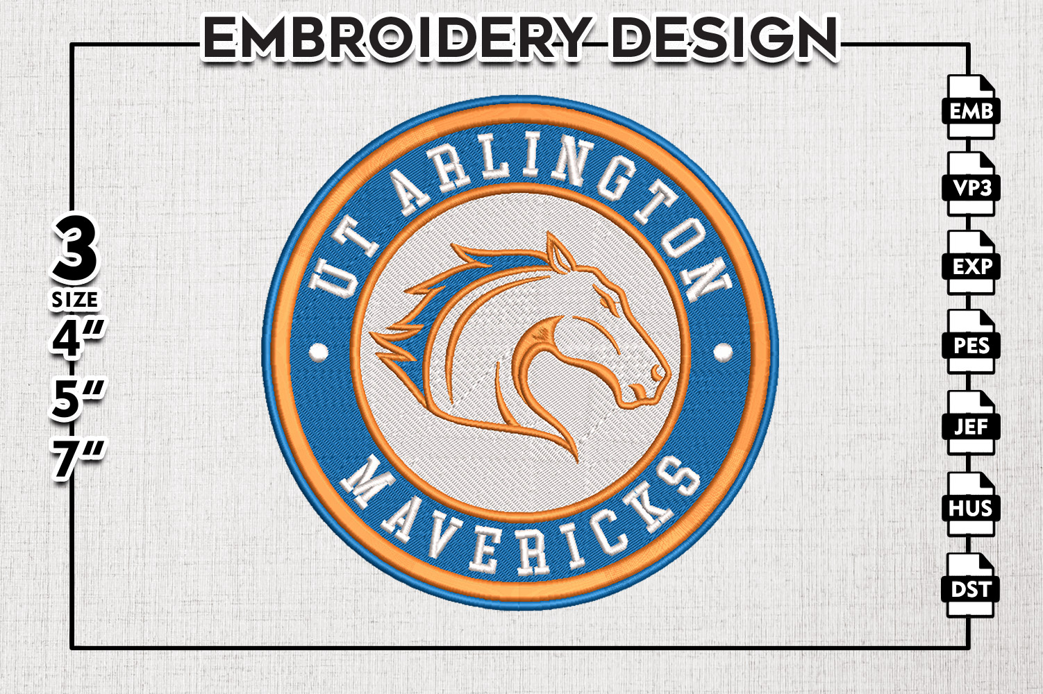 NCAA UT Arlington Mavericks Round Logo Embroidery, NCAA UT Arlington ...
