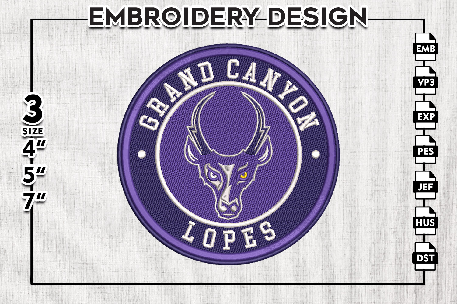 NCAA Grand Canyon Lopes Round Logo Embroidery, NCAA Grand Canyon Lopes ...