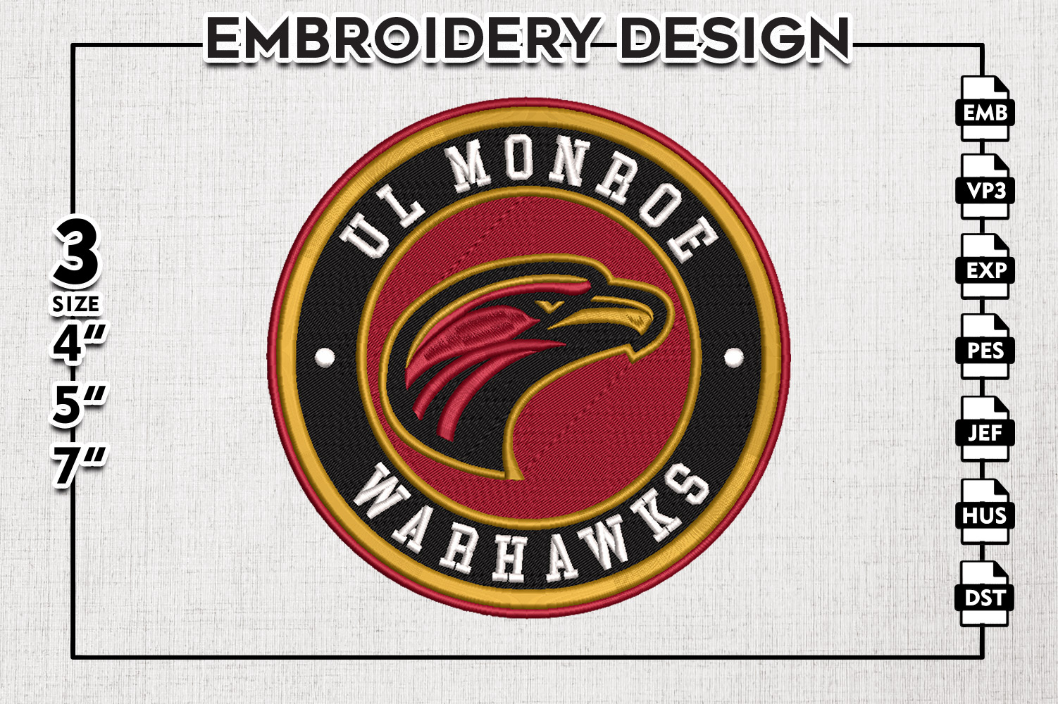 NCAA UL Monroe Warhawks Round Logo Embroidery, NCAA UL Monroe Warhawks ...