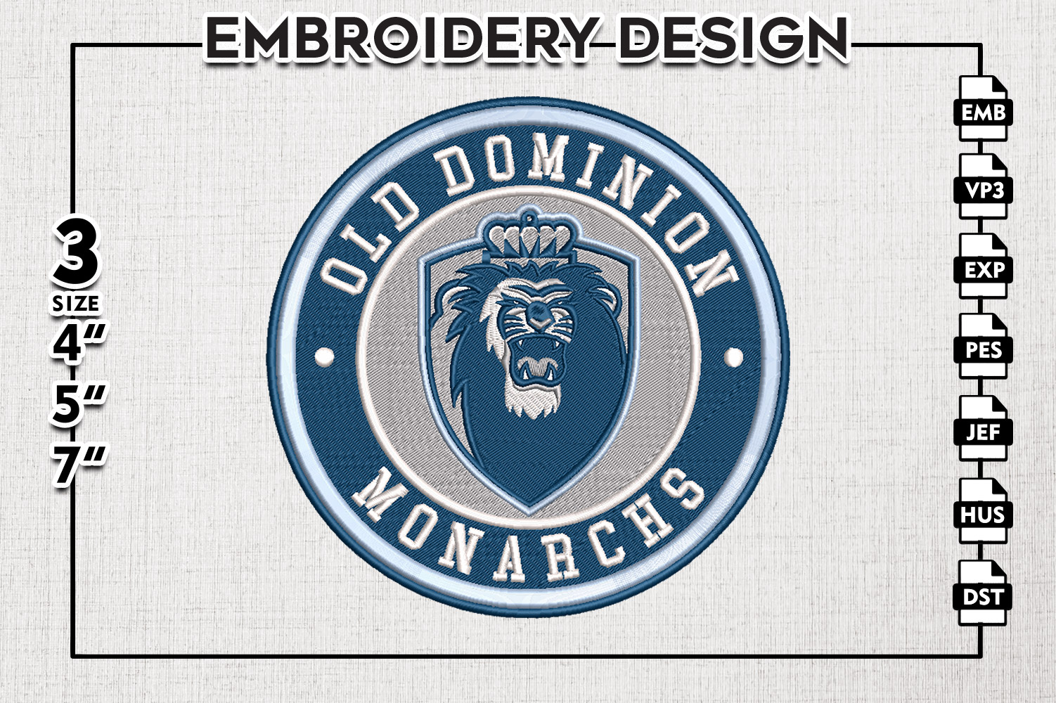 NCAA Old Dominion Monarchs Round Logo Embroidery, NCAA Old Dominion ...