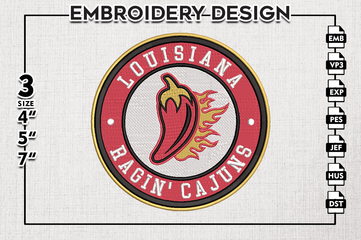 NCAA Louisiana Ragin Cajuns Round Logo Embroidery, NCAA Louisiana Ragin ...