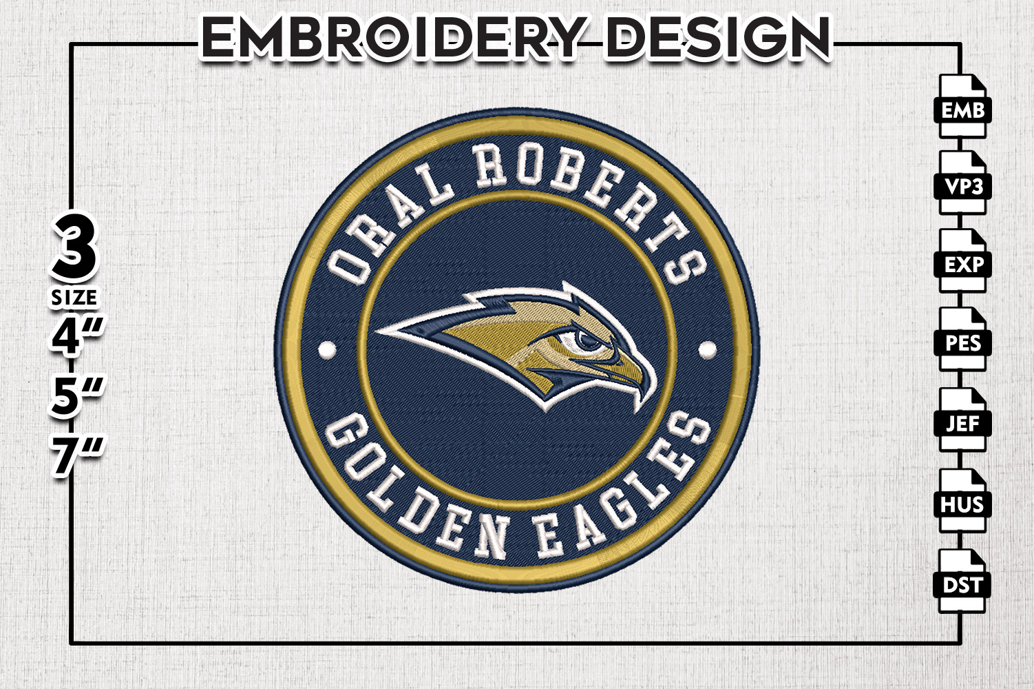 NCAA Oral Roberts Golden Eagles Round Logo Embroidery, NCAA Oral ...