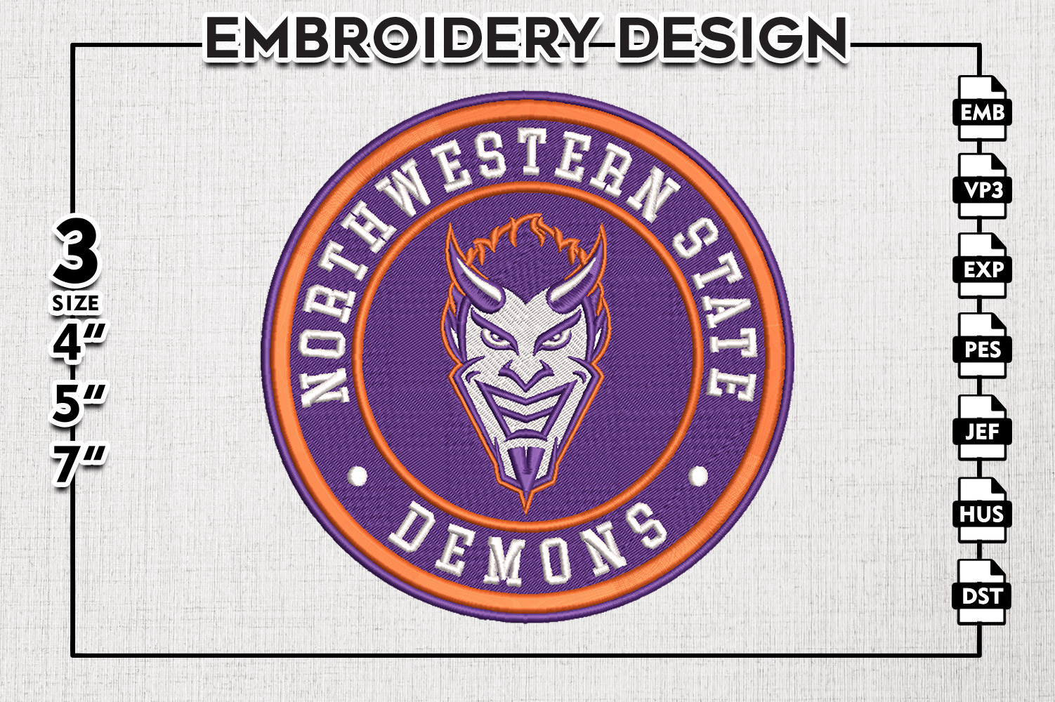 NCAA Northwestern State Demons Round Logo Embroidery, NCAA Northwestern ...