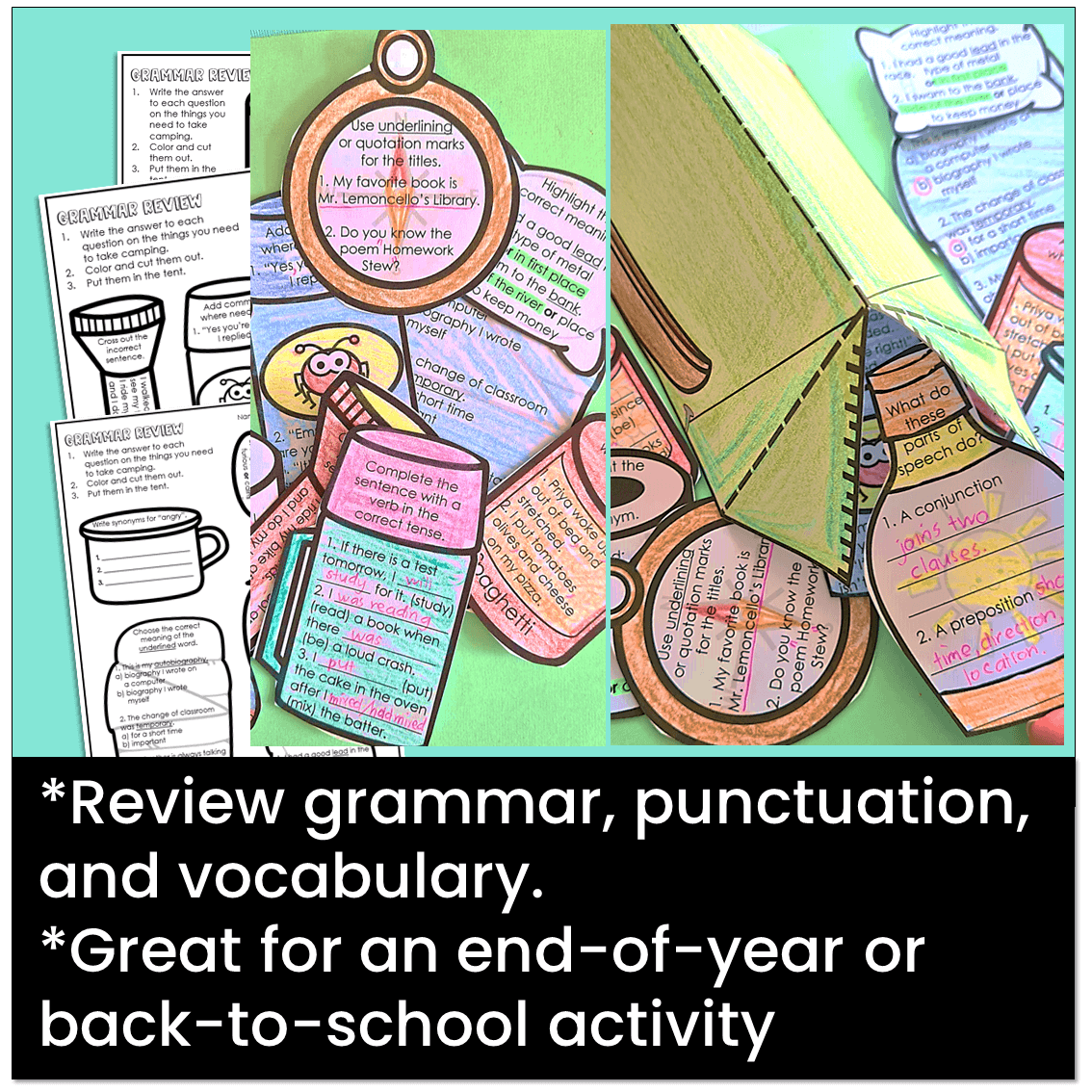 5th Grade Summer Camping Grammar Language Craft Review Activity