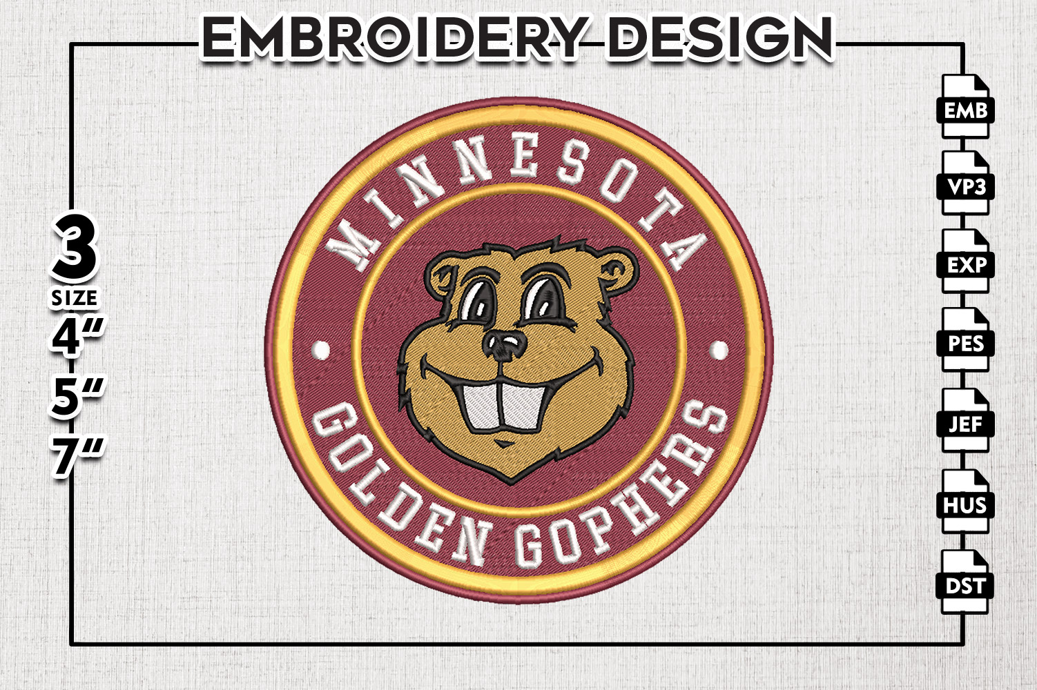 NCAA Minnesota Golden Gophers Round Logo Embroidery, NCAA Minnesota ...
