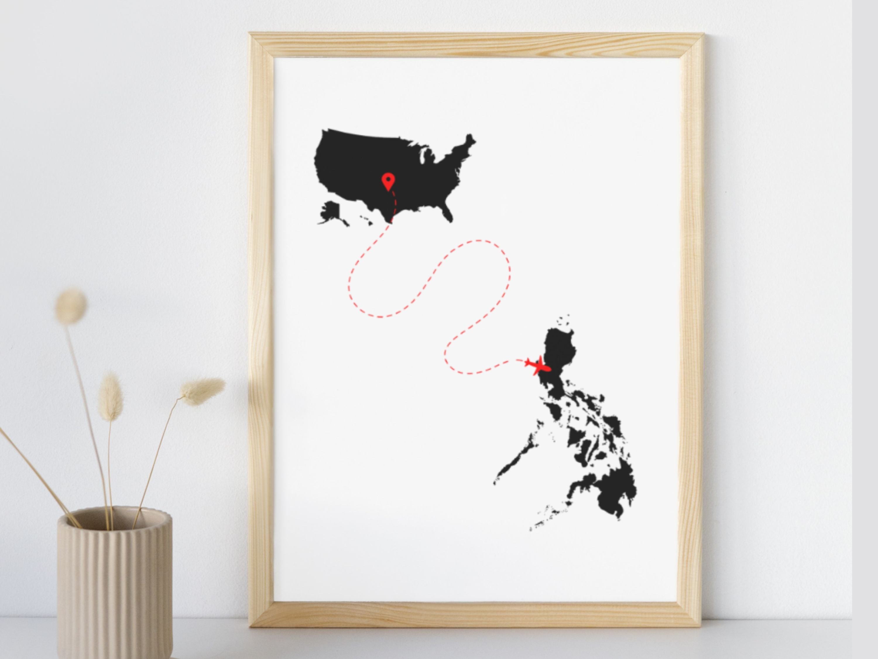 United States of America to Philippines Travel Map Art Print - Payhip