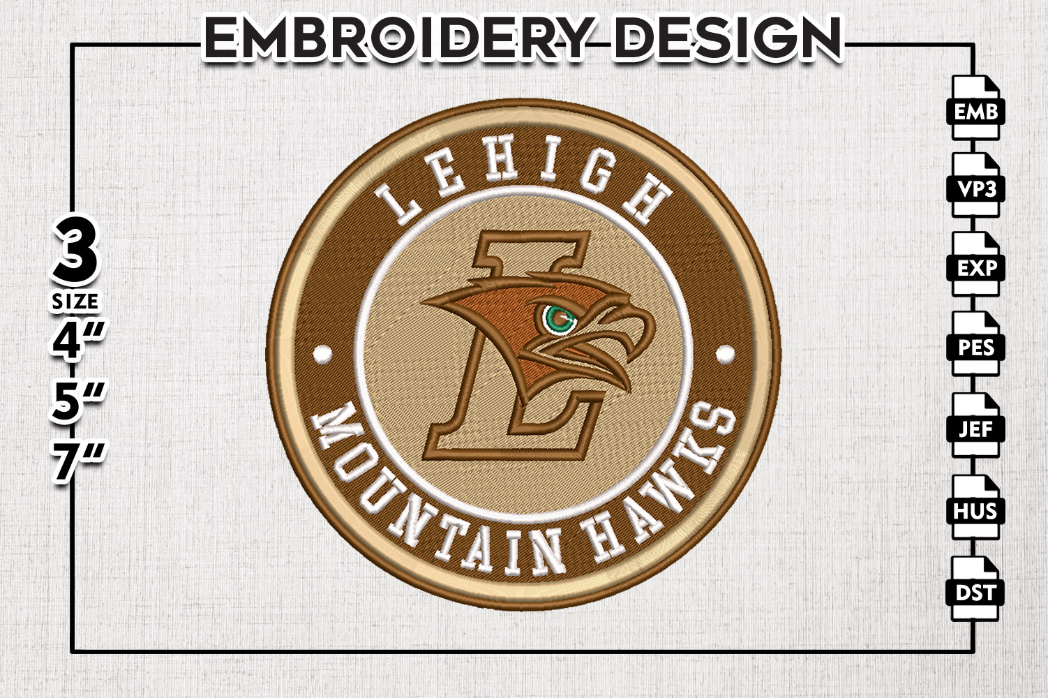 NCAA Lehigh Mountain Hawks Round Logo Embroidery, NCAA Lehigh Mountain ...