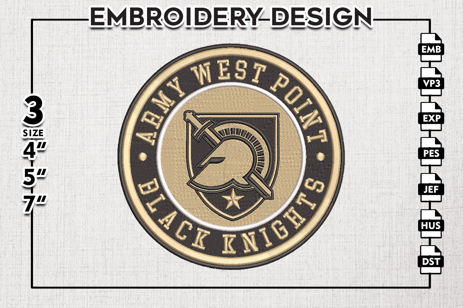 NCAA Army Black Knights Round Logo Embroidery, NCAA Army Black Knights ...