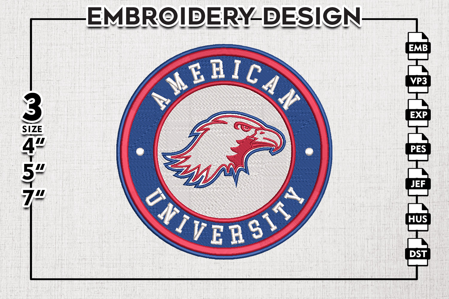 NCAA American University Eagles Round Logo Embroidery, NCAA American ...