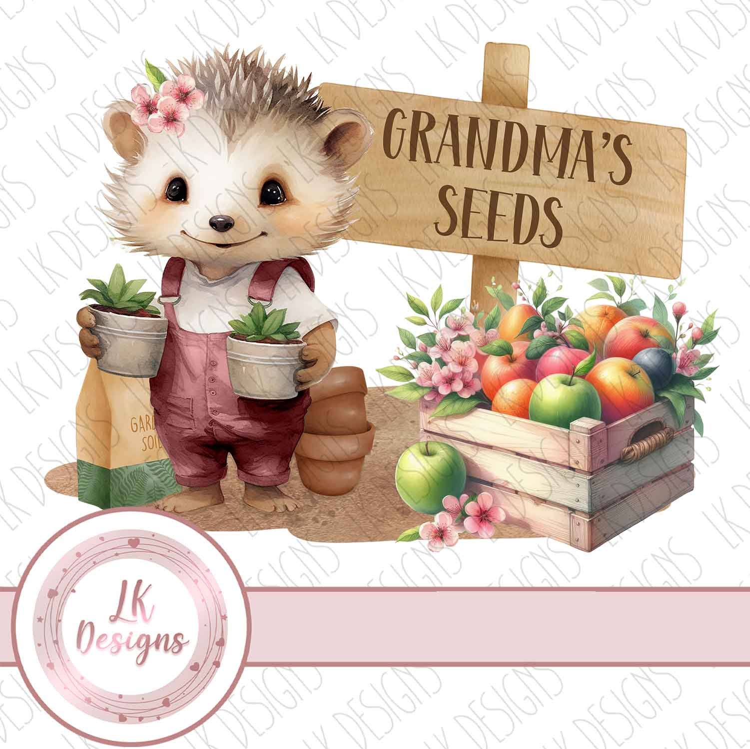 Grandmas seeds hedgehog, comes with & without text. - Payhip